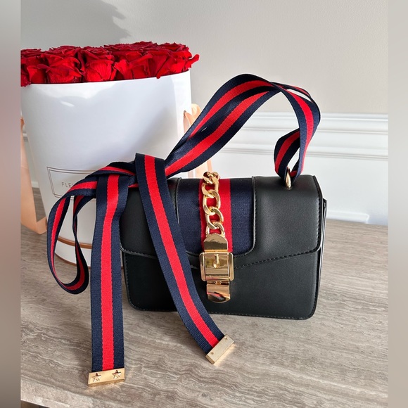 Bags | Beautiful Handbag Purse With Ribbons And Chain Mint Condition ...